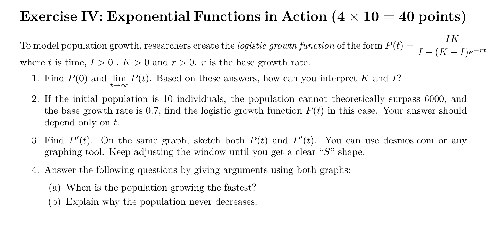 Exercise IV: Exponential Functions in Action (4×10=40 | Chegg.com