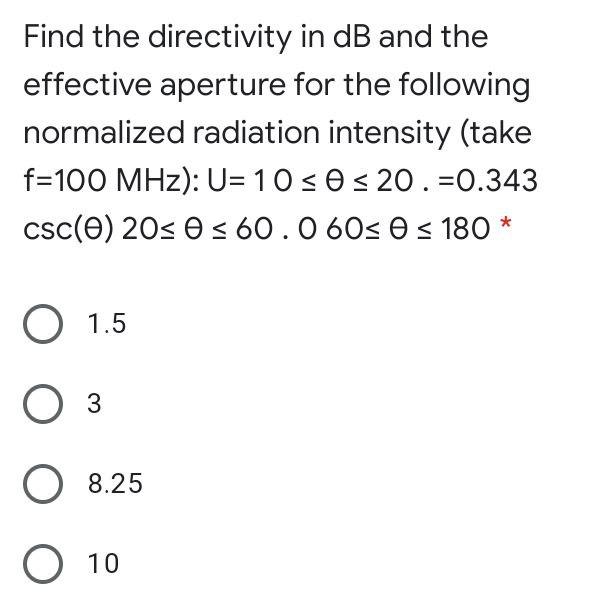 Solved Find the directivity in dB and the effective aperture | Chegg.com