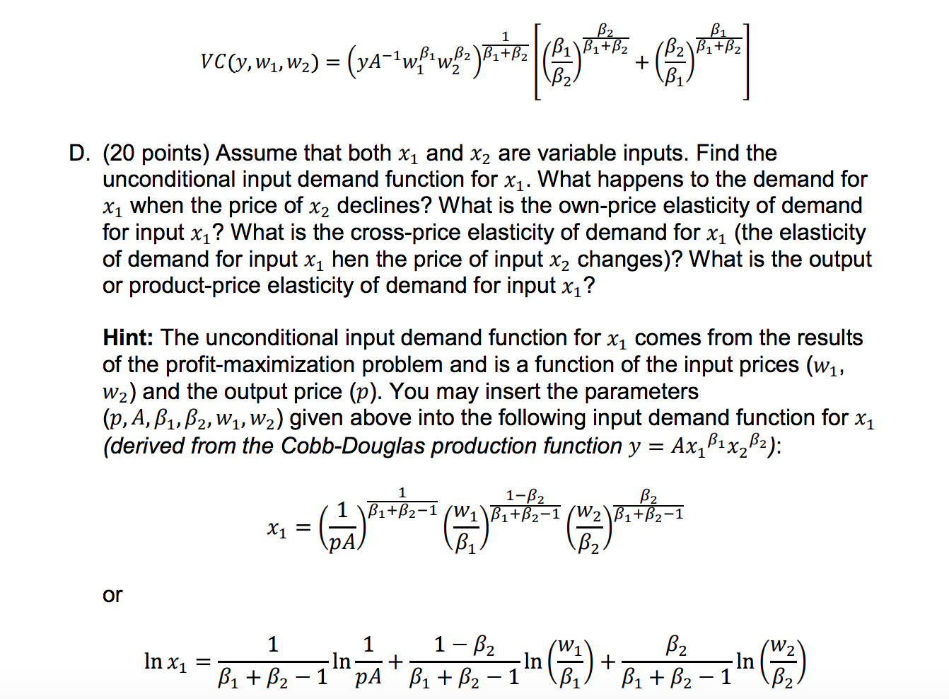 B1+B, B1+2 VC(y, W1,W2) = (yA-1w1w.B2B1 D. (20 | Chegg.com