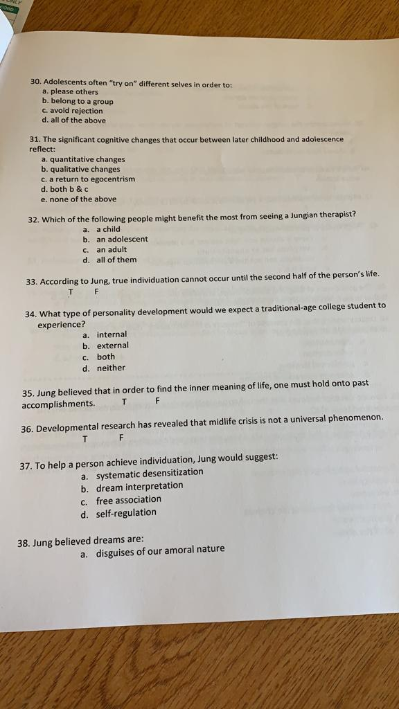 Solved 30. Adolescents often "try on different selves in | Chegg.com