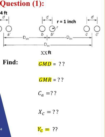 Find: GMD=?? GMR= ?? Ca=?? XC=?? YC=?? | Chegg.com