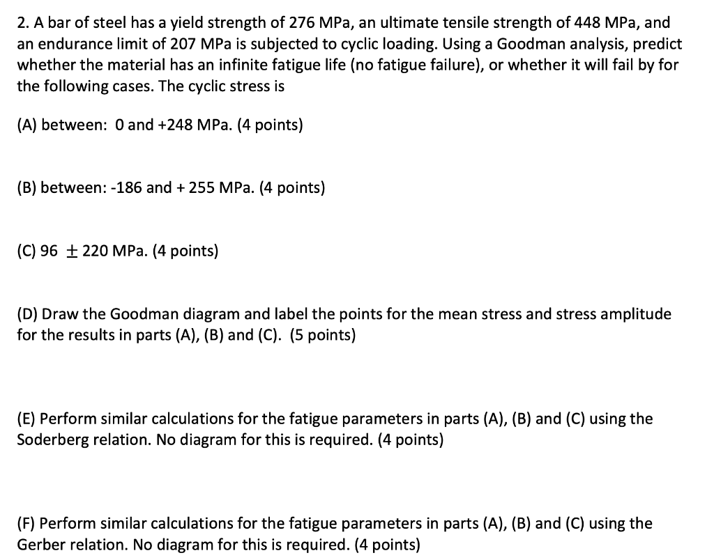 Solved 2. A bar of steel has a yield strength of 276MPa, an | Chegg.com