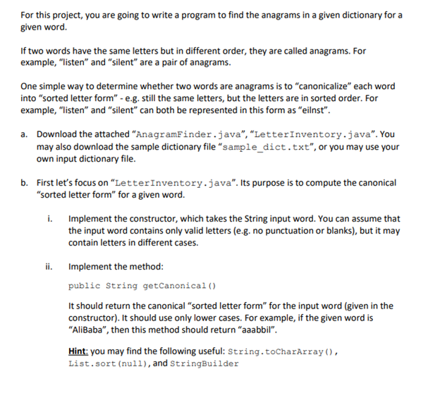 Solved Anagram Finder file for LetterInventoryimport | Chegg.com