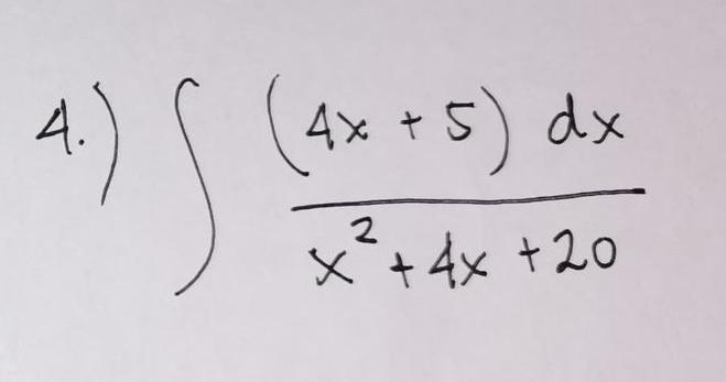 Solved (4x + 5) dx A) S 2 x + 4x +20 | Chegg.com