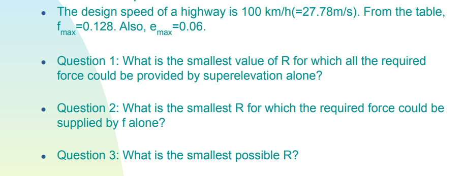 Solved | Design Speed {max 40 Design Speed 100 110 max 0.128 | Chegg.com