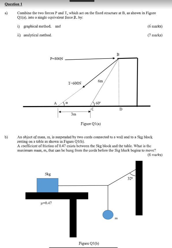 Solved Question 1 a) Combine the two forces and I, which act | Chegg.com