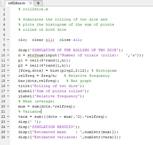 Solved 1 Sum of Three Dice 1. Modify the program rol12dice.m | Chegg.com