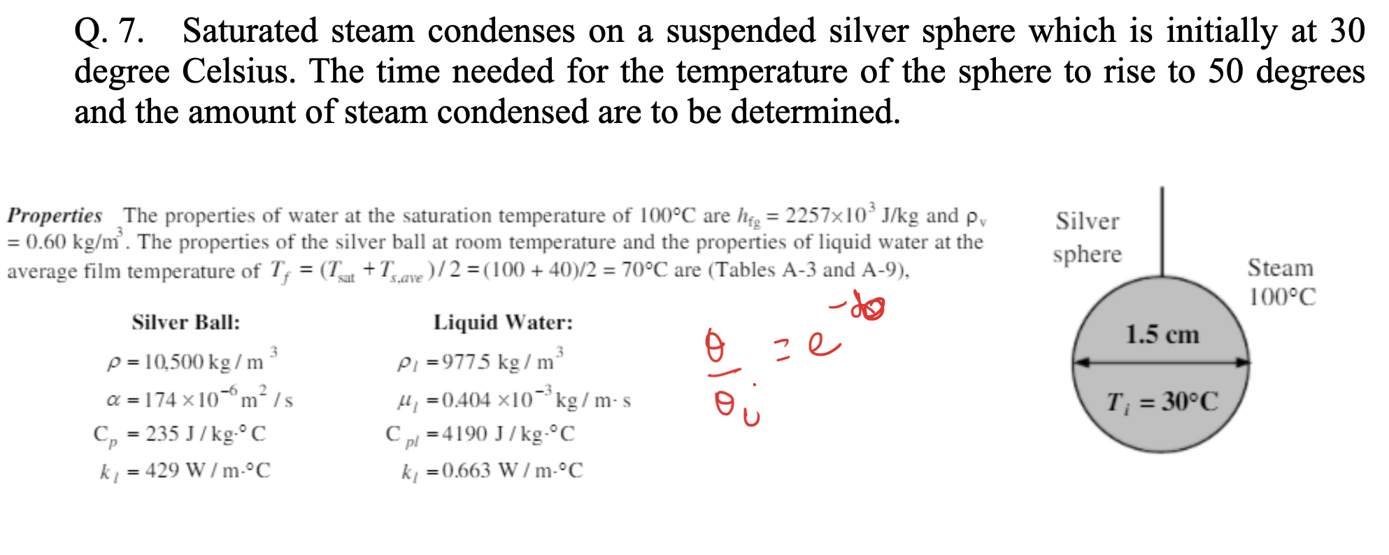 Solved Q. 7. Saturated steam condenses on a suspended silver | Chegg.com