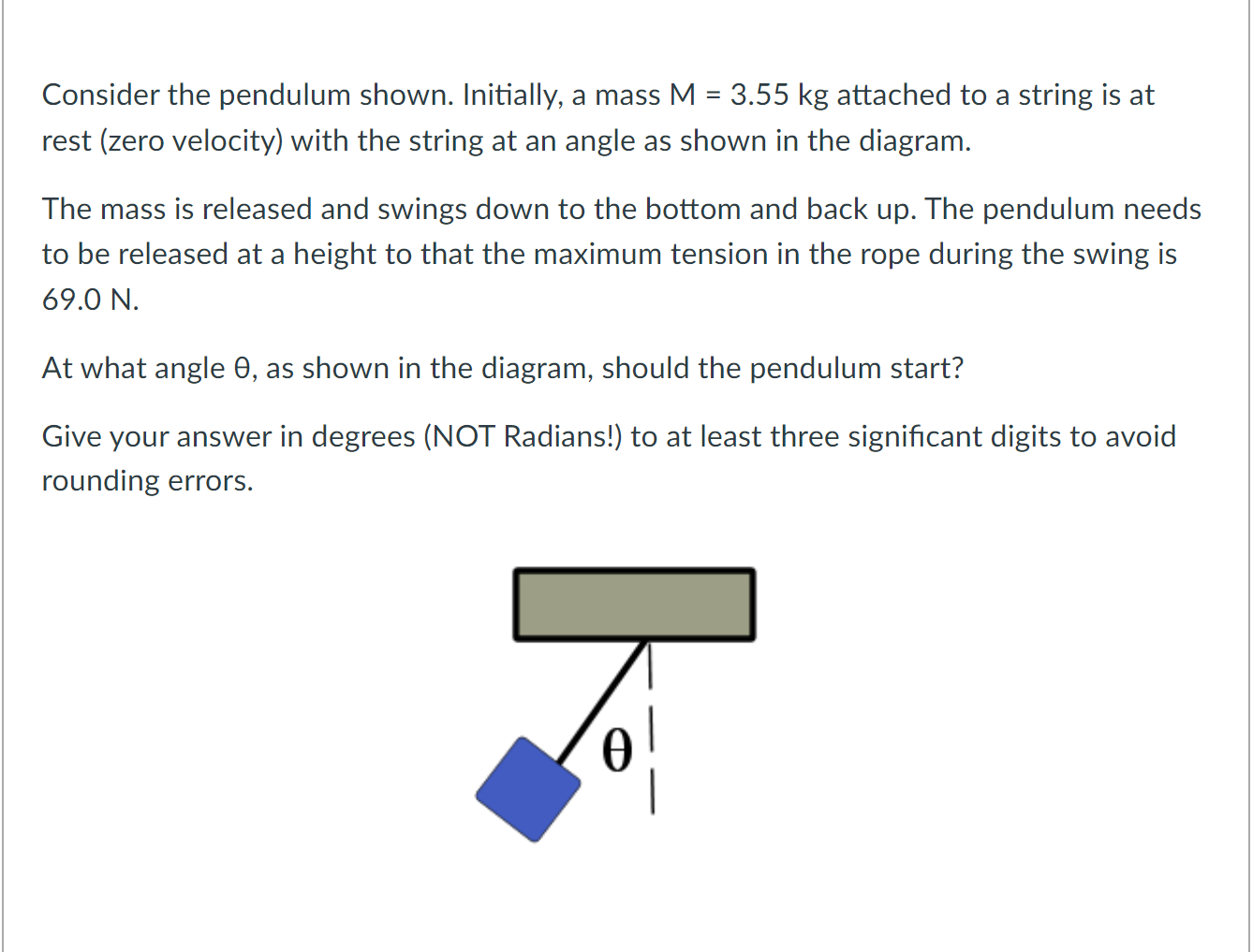Solved Consider the pendulum shown. Initially, a mass M=3.55 | Chegg.com