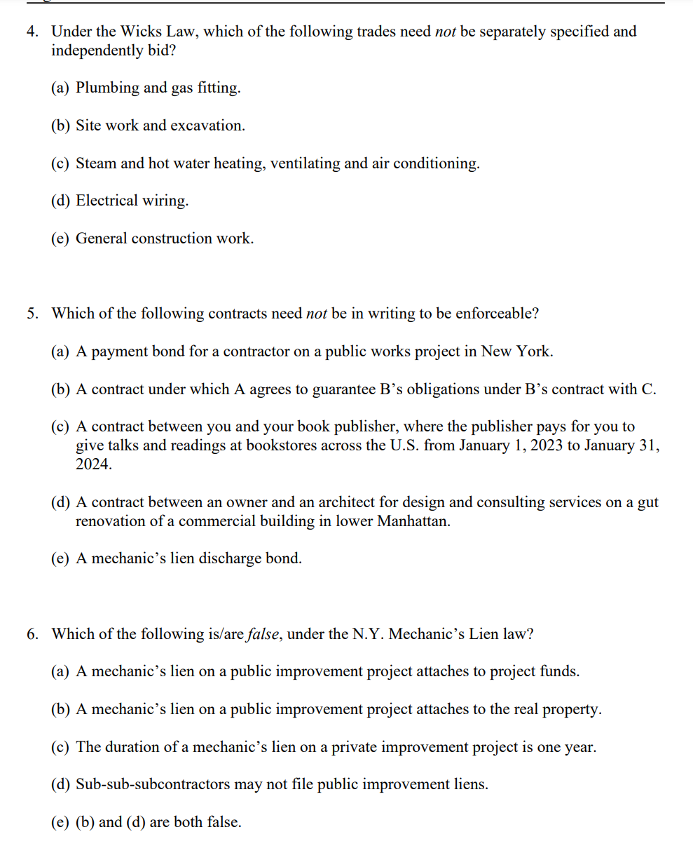 Solved 4. Under the Wicks Law, which of the following trades | Chegg.com