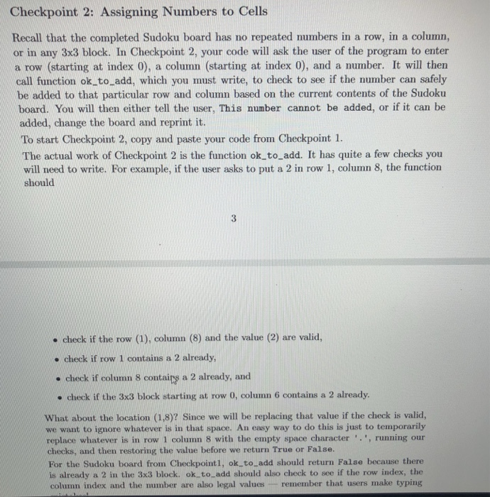 Checkpoint 2: Assigning Numbers to Cells Recall that | Chegg.com