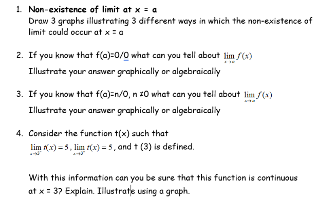 Solved 1. Non-existence of limit at x = a Draw 3 graphs | Chegg.com