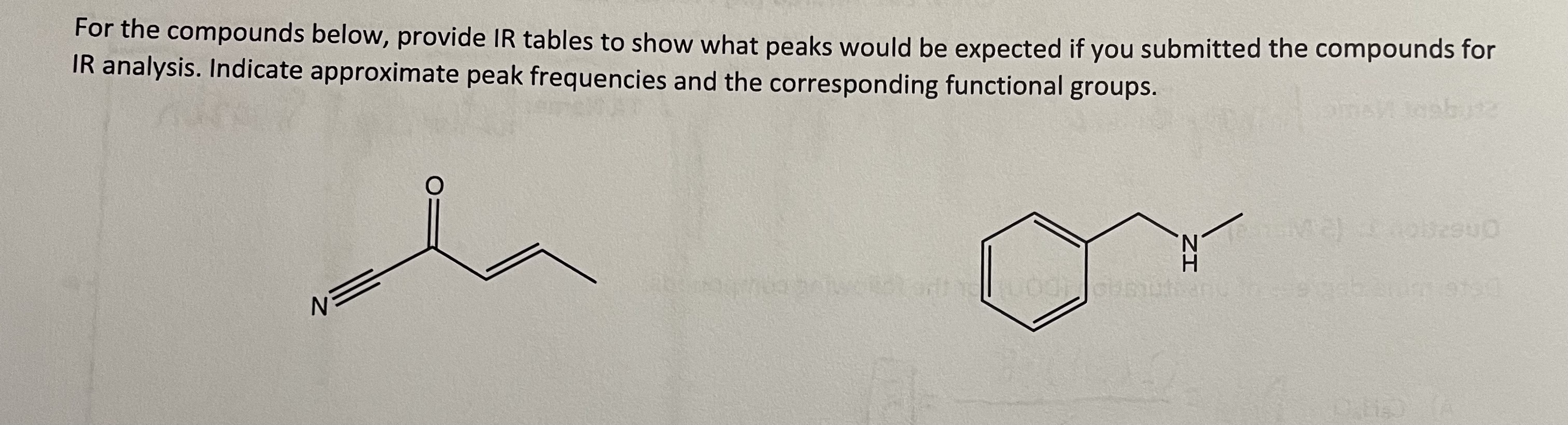 Solved For the compounds below, provide IR tables to show | Chegg.com