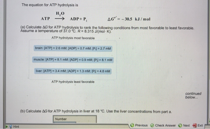 Solved The equation for ATP hydrolysis is H2O , ATPADP+IP | Chegg.com