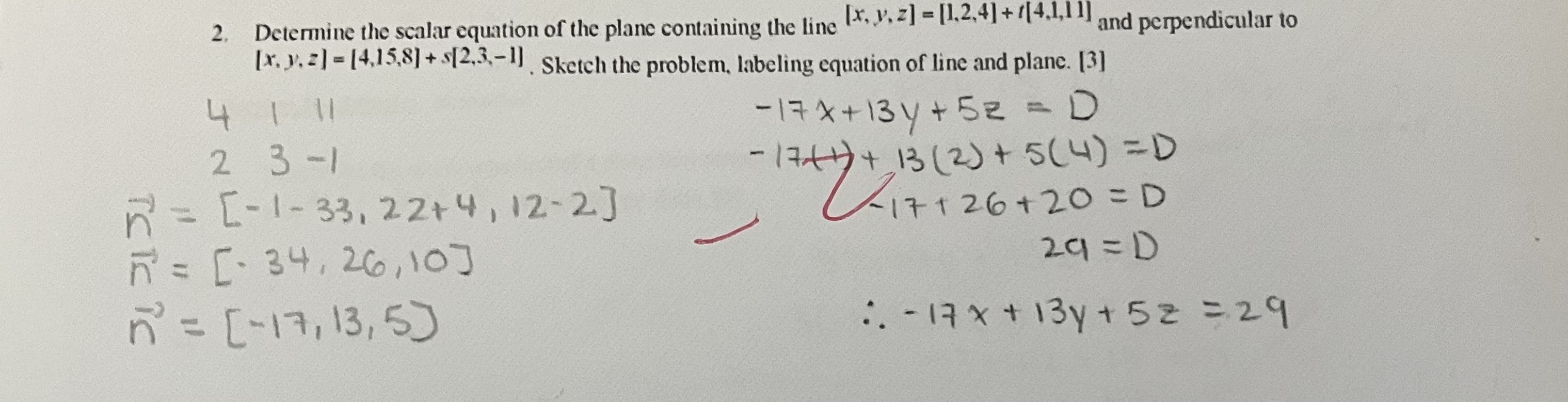 Solved 2. Determine the scalar equation of the plane | Chegg.com