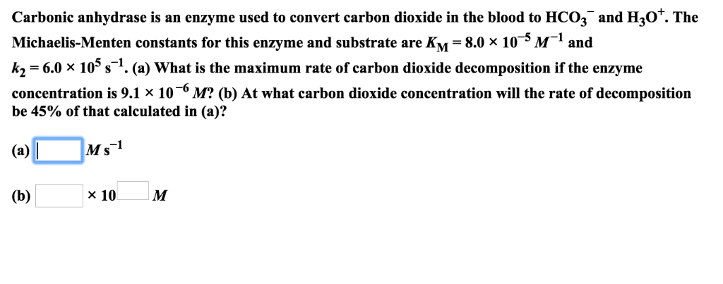 Solved Carbonic anhydrase is an enzyme used to convert | Chegg.com