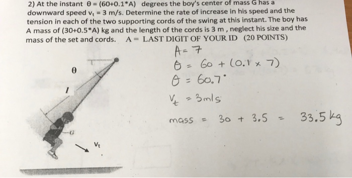 Solved 2) At the instant 0- (60+0.1 A) degrees the boy's | Chegg.com