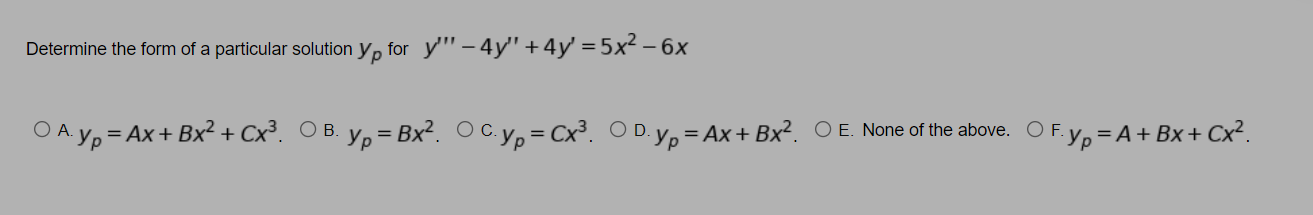 Solved Determine the form of a particular solution yp for | Chegg.com