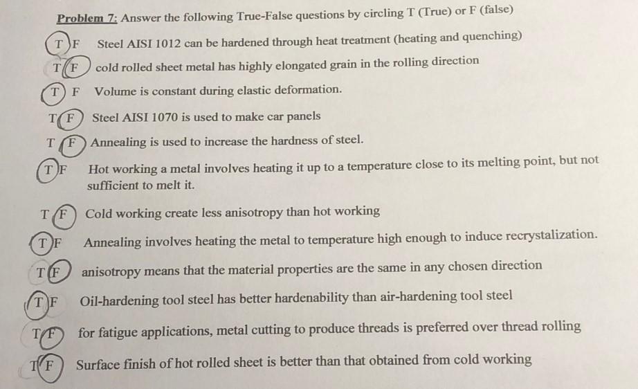 Solved Problem 7: Answer the following True-False questions | Chegg.com Solved Problem 7: Answer the following True-False questions | Chegg.com