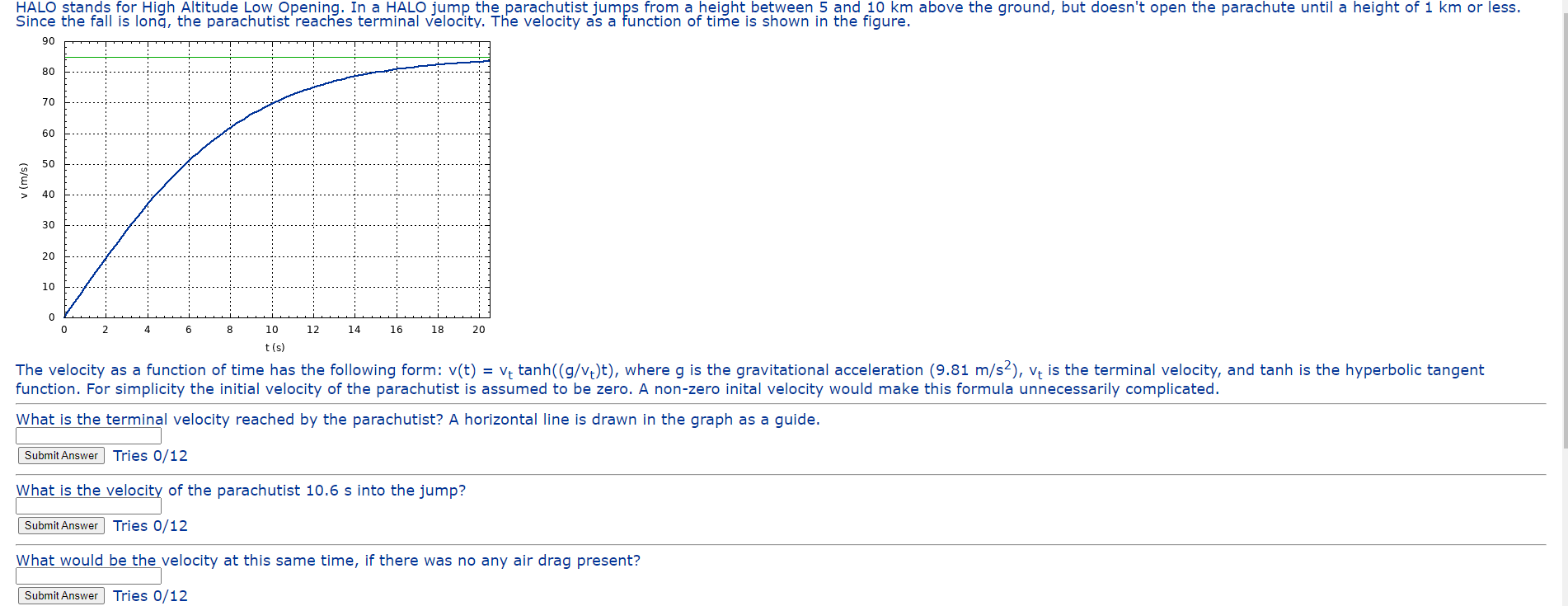 Solved Since the fall is long, the parachutist reaches | Chegg.com