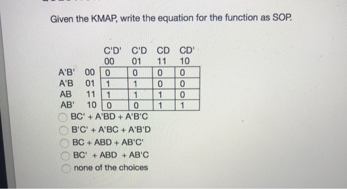 Solved Given the KMAP, write the equation for the function | Chegg.com