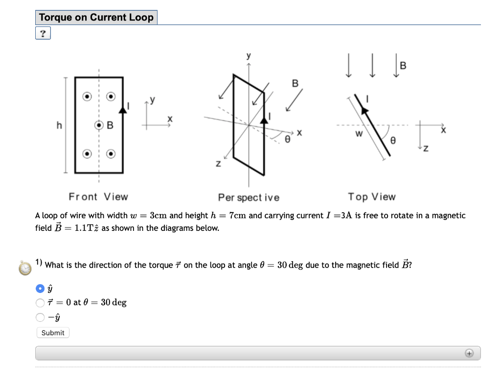 Solved Torque on Current Loop ? y В B . O y h w . O Z Front | Chegg.com