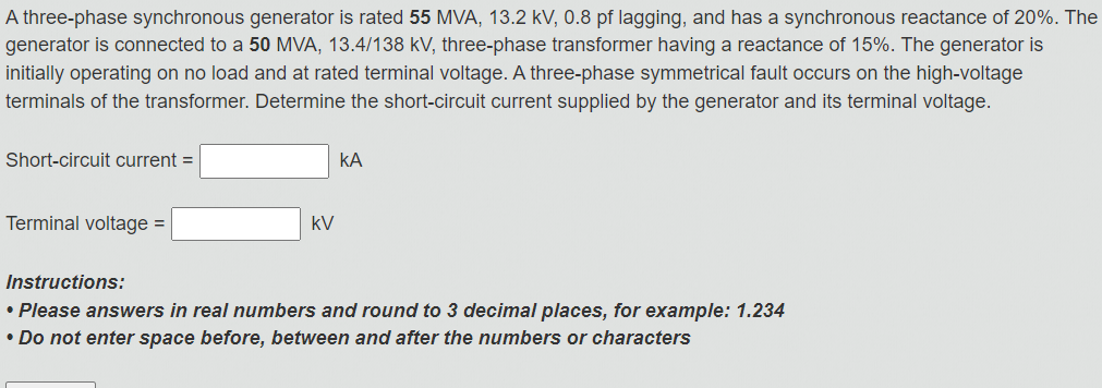 Solved A three-phase synchronous generator is rated | Chegg.com