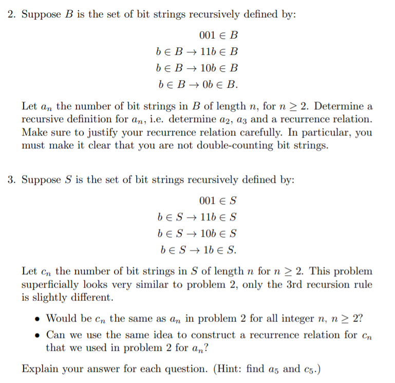 2. Suppose B is the set of bit strings recursively | Chegg.com