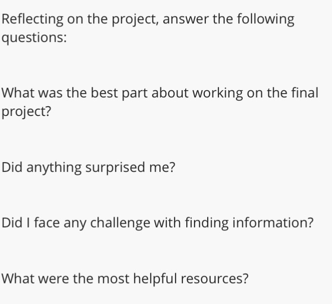 Solved Reflecting on the project, answer the following | Chegg.com
