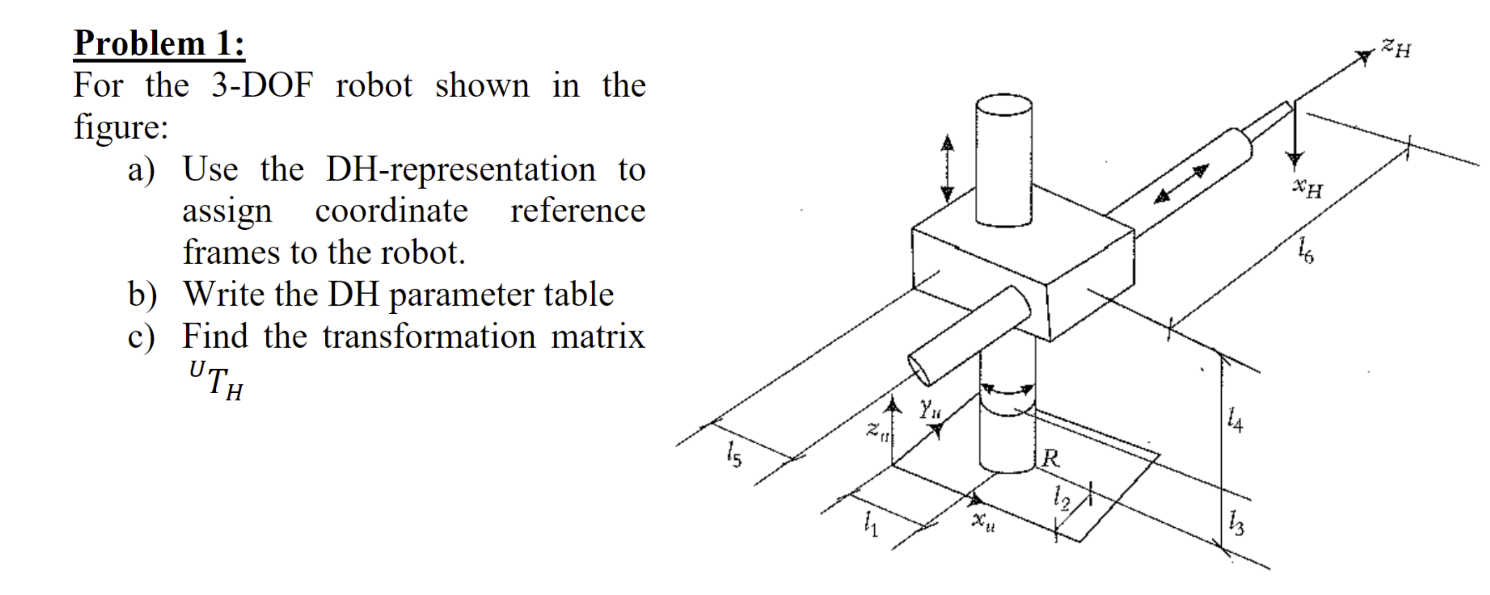 Solved Problem 1: For the 3-DOF robot shown in the figure: | Chegg.com