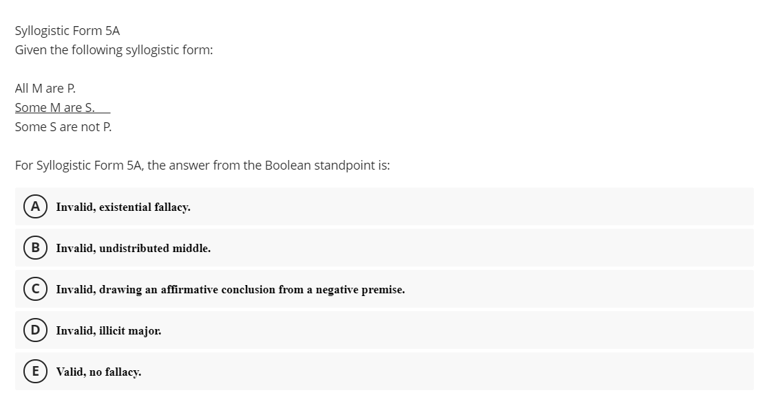 Solved Syllogistic Form 5A Given the following syllogistic | Chegg.com