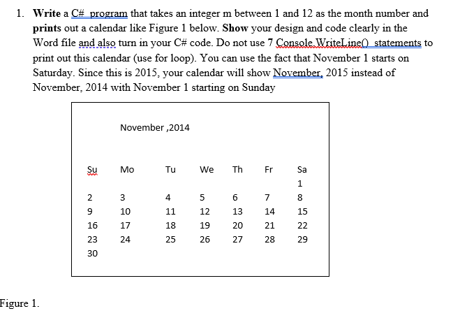 Solved 1. Write a C# program that takes an integer m between | Chegg.com