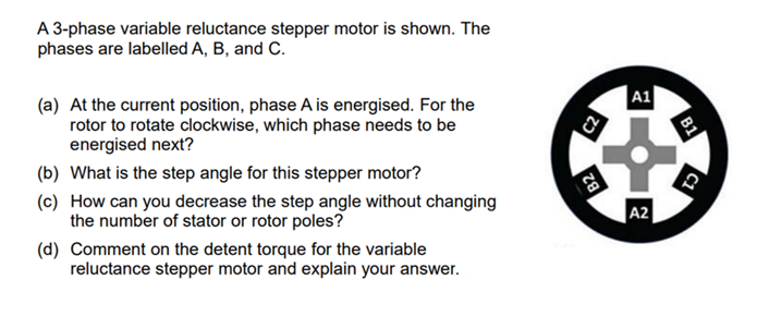 Solved A 3-phase variable reluctance stepper motor is shown. | Chegg.com