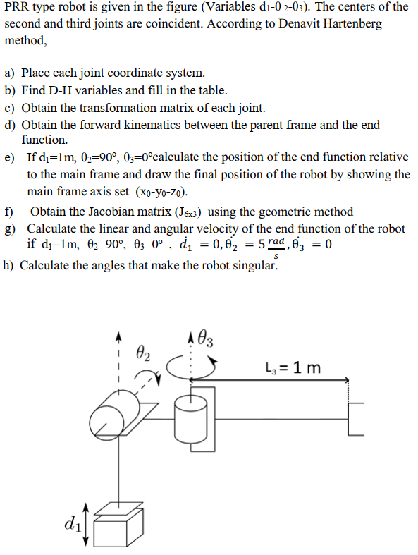 PRR type robot is given in the figure (Variables d1-0 | Chegg.com