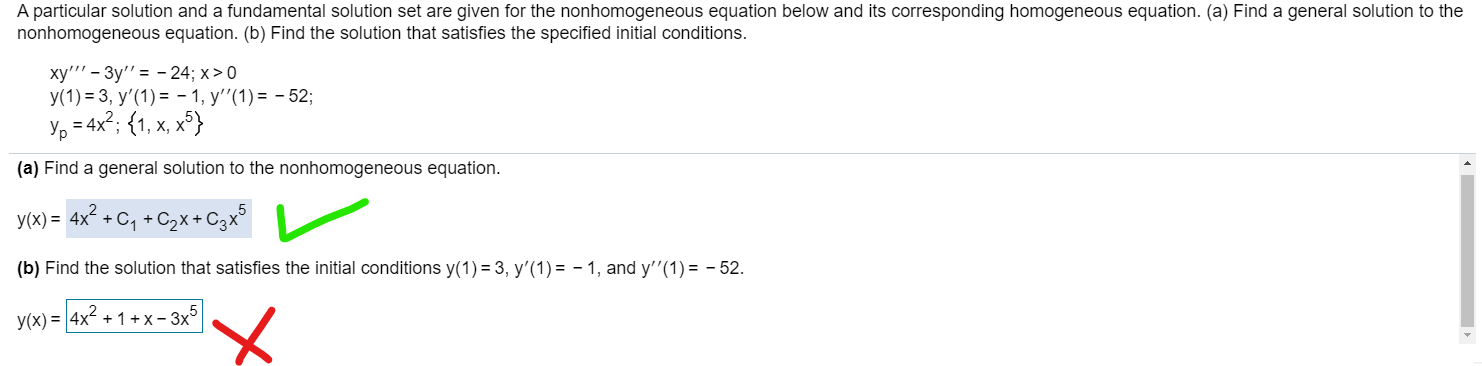 Solved A particular solution and a fundamental solution set | Chegg.com