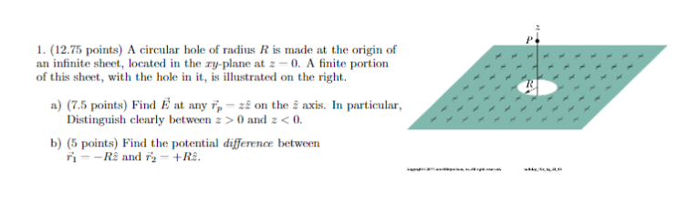 Solved 1. (12.75 points) A circular hole of radius R is made | Chegg.com