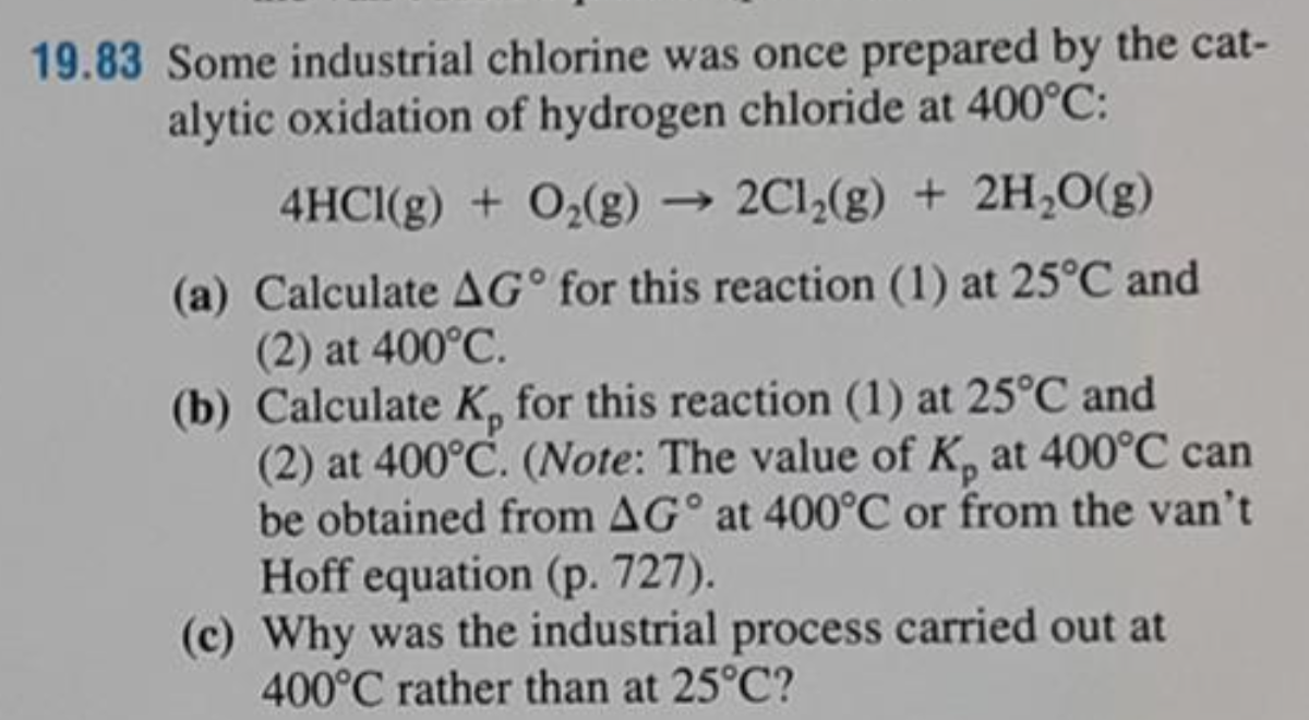 19.83 Some industrial chlorine was once prepared by | Chegg.com