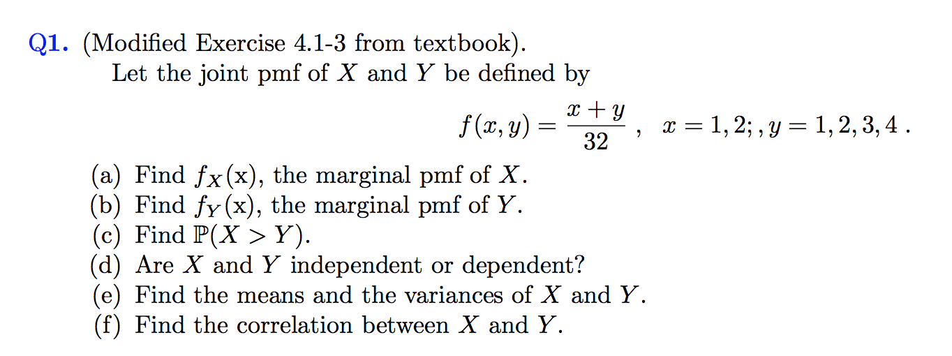 Solved x = 1, 2; , y = 1,2,3,4. > Q1. (Modified Exercise | Chegg.com