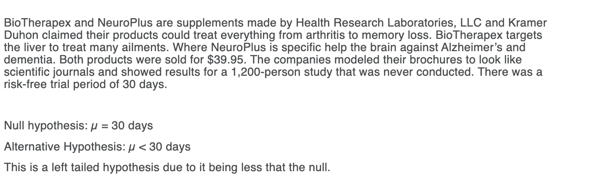 BioTherapex and NeuroPlus are supplements made by | Chegg.com