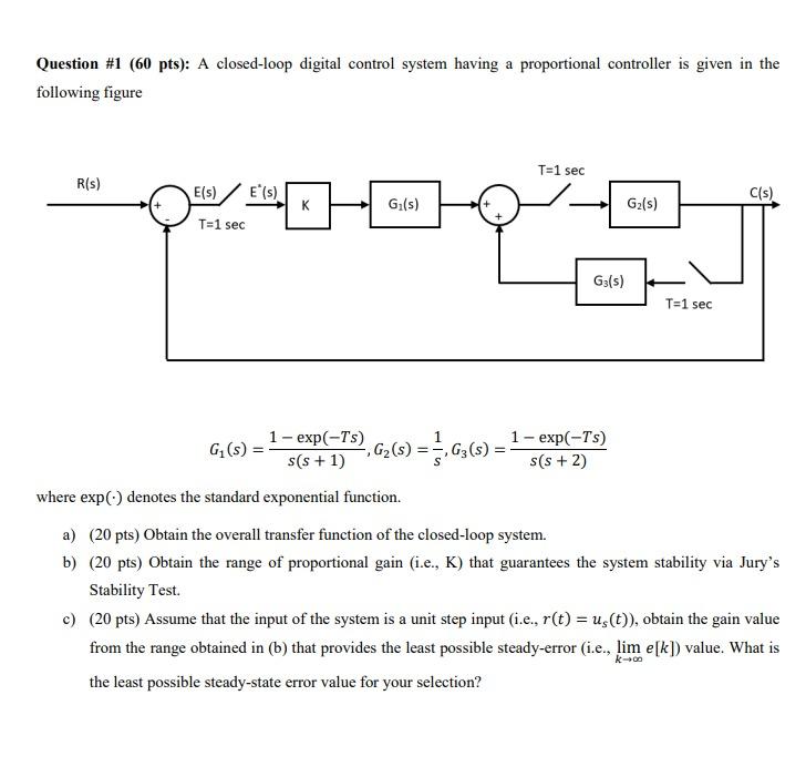 Solved Question #1 (60 pts): A closed-loop digital control | Chegg.com