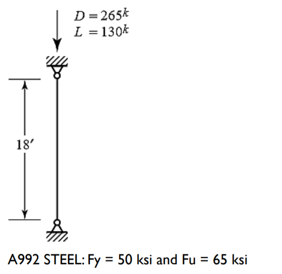 Solved D=265k L = 130% 18' A992 STEEL: Fy = 50 ksi and Fu = | Chegg.com