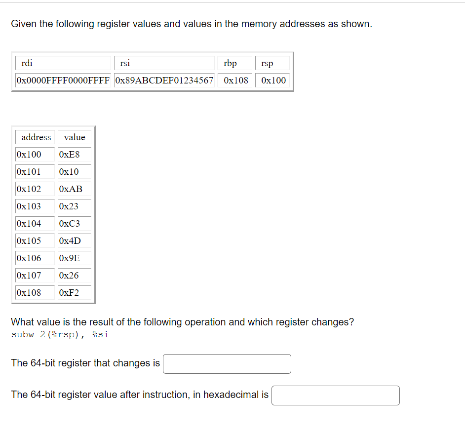 Solved Given the following register values and values in the | Chegg.com
