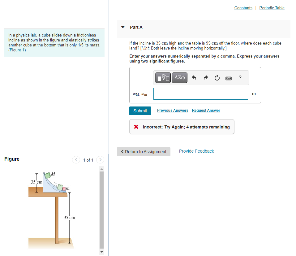 Solved In a physics lab, a cube slides down a frictionless | Chegg.com