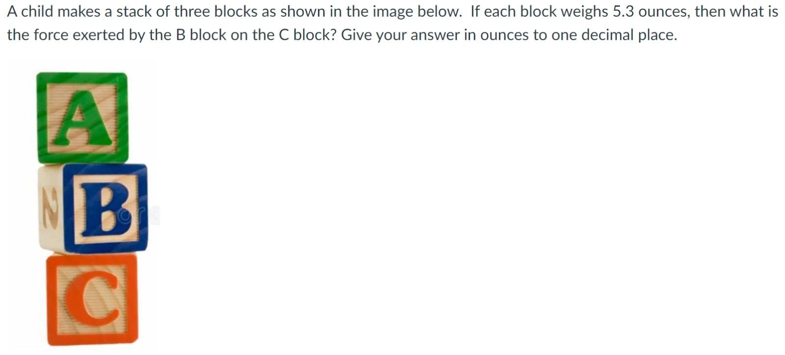 Solved A child makes a stack of three blocks as shown in the | Chegg.com