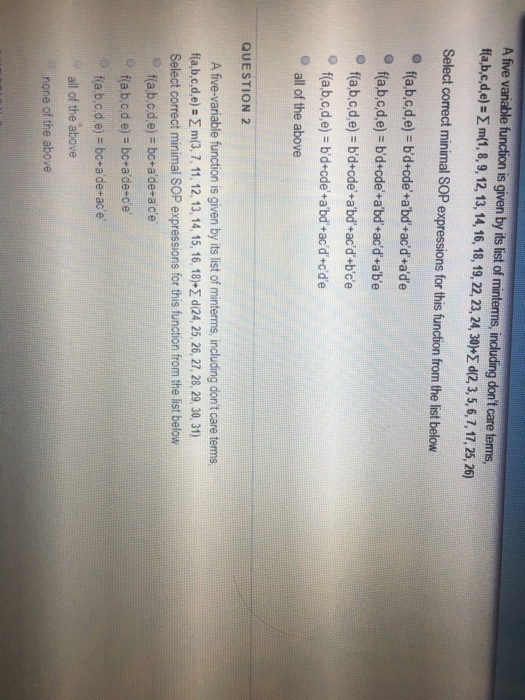 Solved A Five Variable Function Is Given By Its List Of