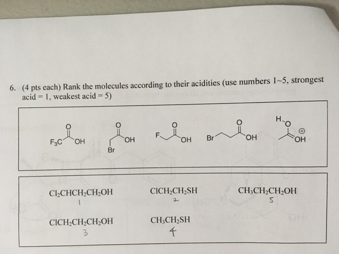 Solved 6. (4 pts each) Rank the molecules according to their | Chegg.com
