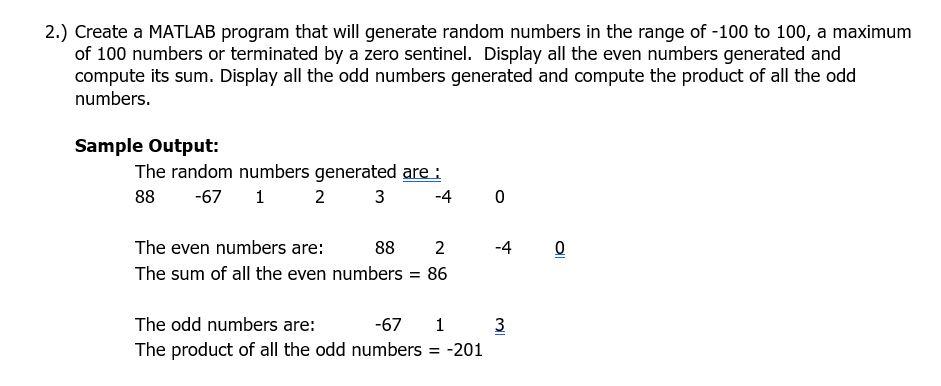 Solved 2.) Create a MATLAB program that will generate random | Chegg.com