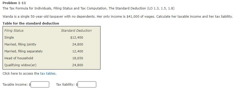 Solved Problem 1-14 Filing Status and Tax Computation (LO | Chegg.com