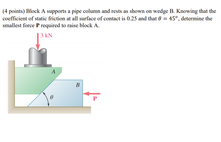 Solved (4 points) Block A supports a pipe column and rests | Chegg.com
