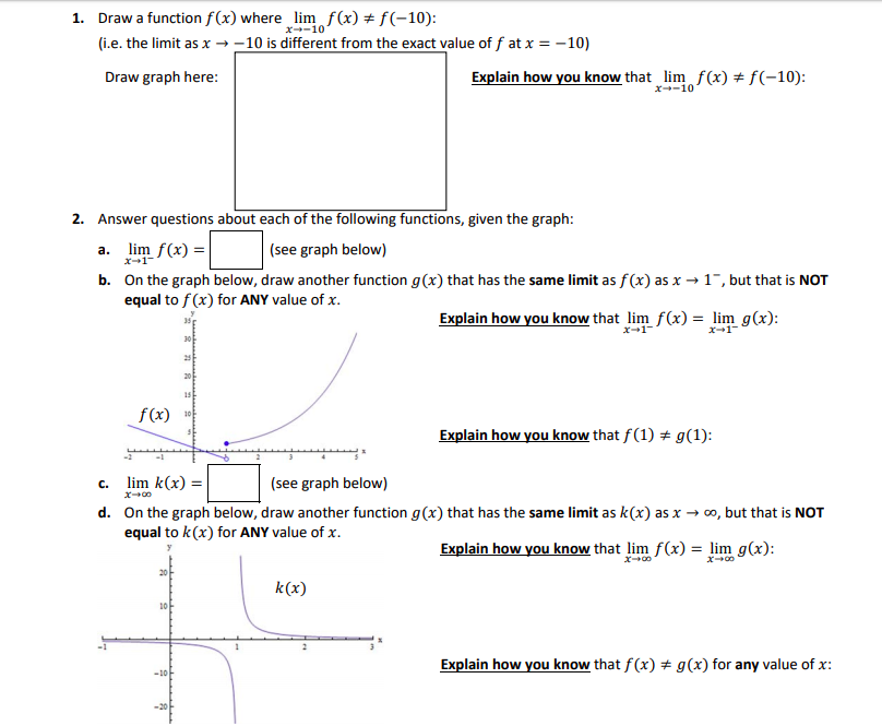 Solved Draw a function f(x) where (ie, the limit as x →-10 | Chegg.com